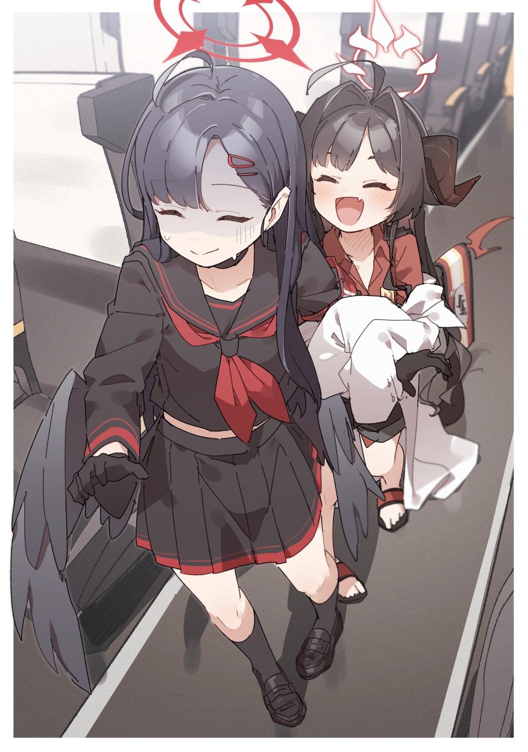 yukie (kusaka shi) blue archive kinugawa kasumi nakamasa ichika angel halo horns seifuku tail ...